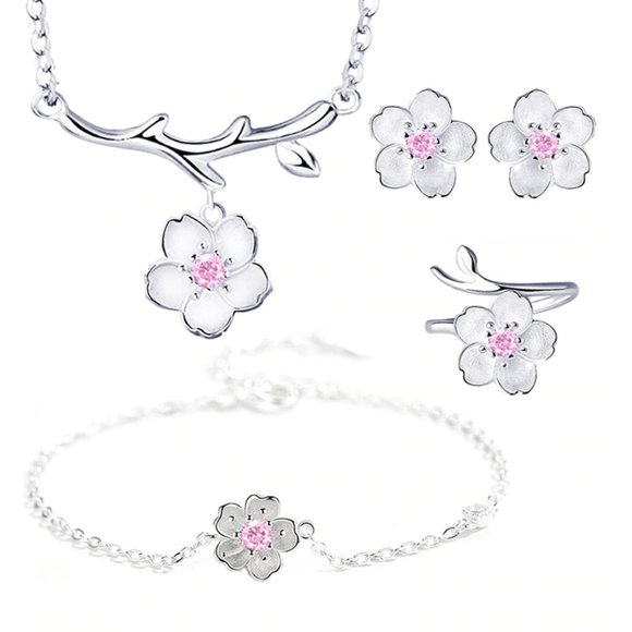 Jewelry | Set Of 4 New 925 Sterling Silver Cherry Blossom | Poshmark
